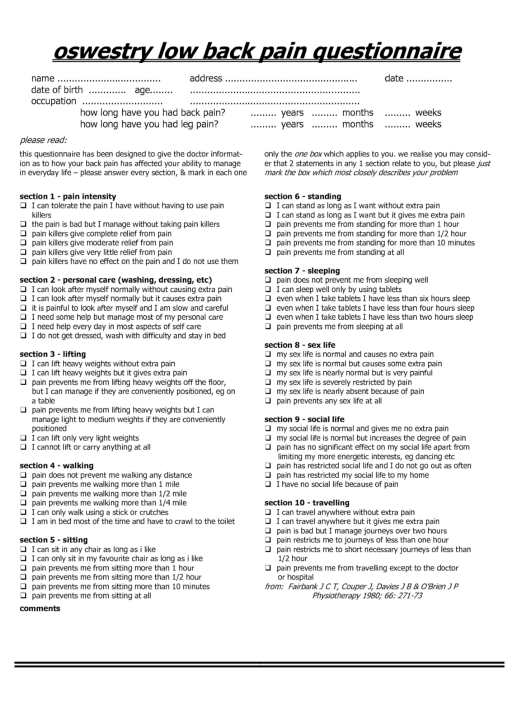 What Is The Oswestry Disability Index For Low Back Pain?