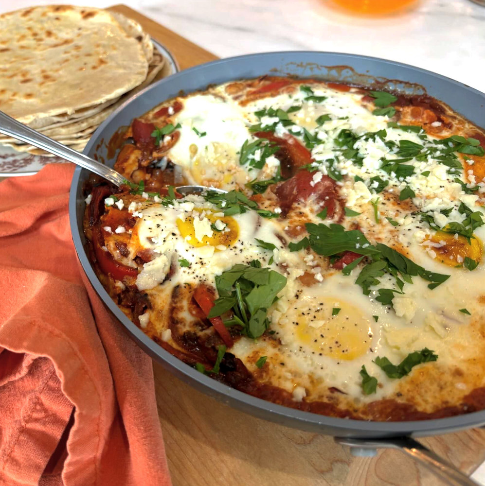 LIBYA: Shakshuka and Ftat (Yeastless Flatbread)