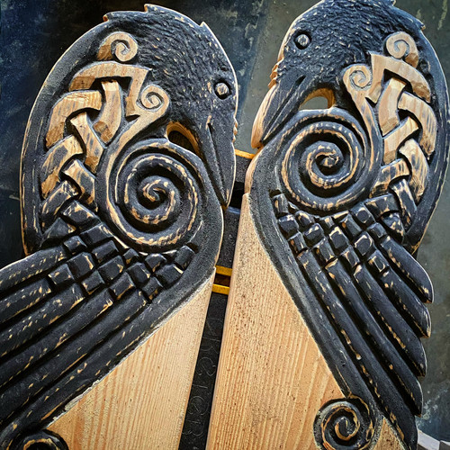Twin Ravens Carved Viking Chairs - (2 Chair Set) | Klan Runda