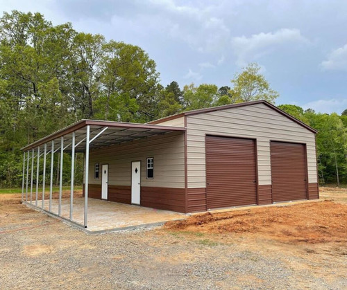 30' x 40' x 12'/8' Triple Wide Metal Shop Building with Side Lean | APB
