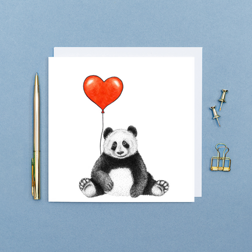 Panda love balloon card | Eco animal art cards | Wild Lines
