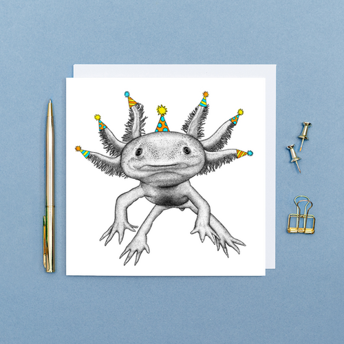 Cute axolotl birthday card | Eco animal art cards | Wild Lines