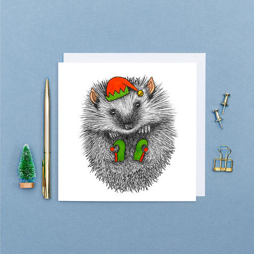 Hedgehog Christmas card | Eco animal art cards | Wild Lines