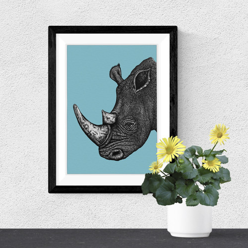 Rhino art print | Detailed wildlife art prints | Wild Lines