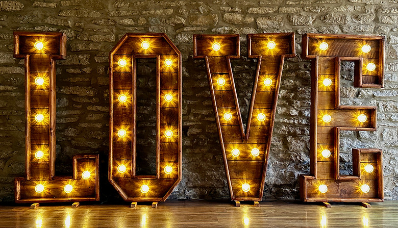 Rustic Illuminated LOVE Letters | JW Disco | Wedding DJ Wiltshire,
