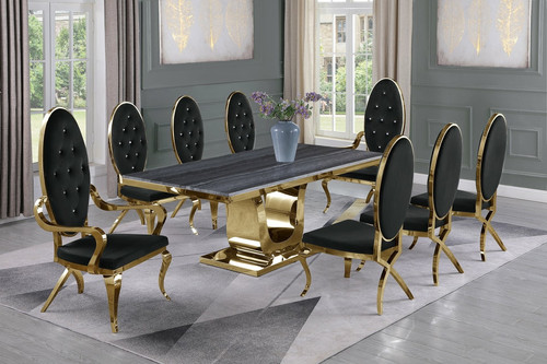 Classic 9-Piece Gold Dining Set, Dark Grey Marble Top | Millennial ...