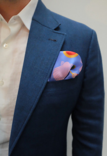 'SEA SHELLS - BLUE AND PINK' Pocket Square | CMAC