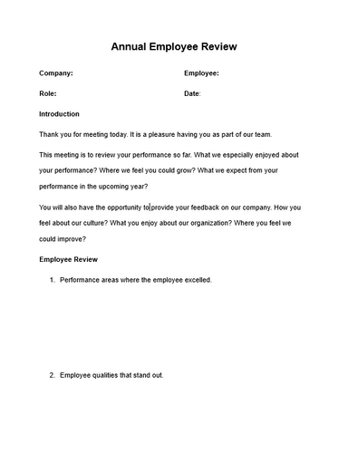 Annual Employee Review Template | Mythetrix Consulting