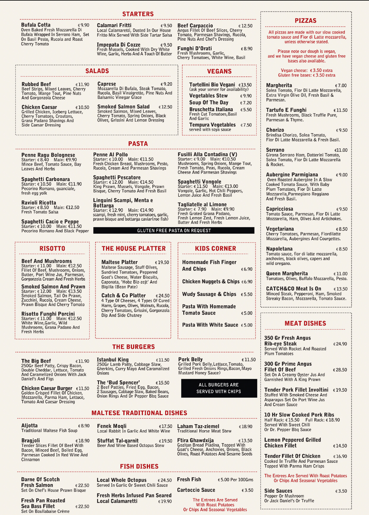 Food Menu - Catch and co - Valletta Waterfront Restaurant