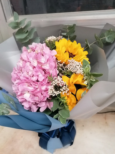 BS-019 向日葵綉球米花花束 | nsflower