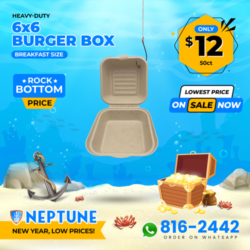 6x6 Burger Box Container | Neptune Compostables