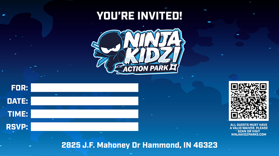 Ninja Kidz Action Parks Birthday Invitations | Chicago/Hammond, IN