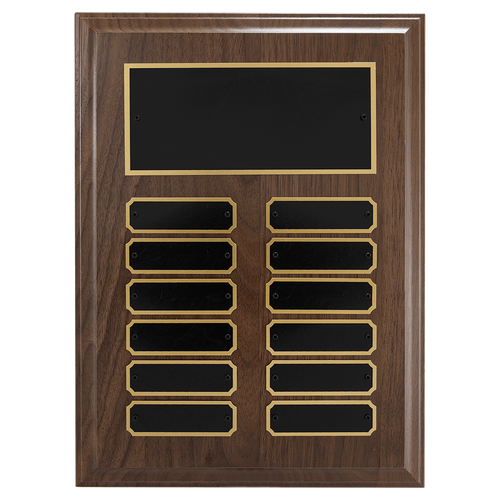 9” x 12” Walnut Step-Edge Perpetual Plaque with 12 Black Brass Plates ...