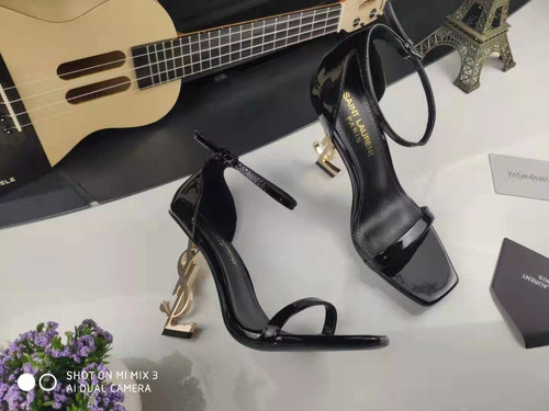 YSL Opyum Logo Heel Sandals Black with Gold YSL Heels | Glam Bags