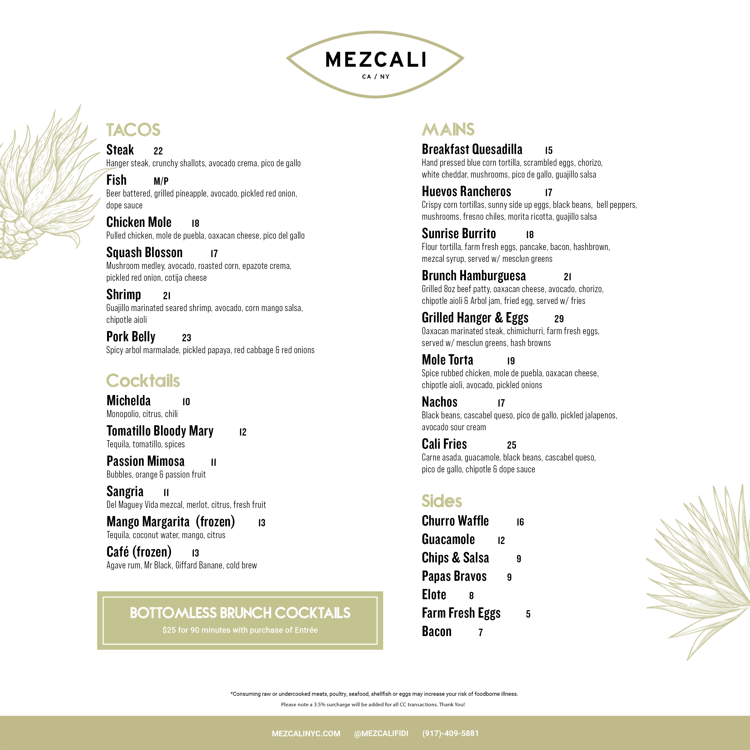 Mezcali Menu | Best Tacos In NYC!