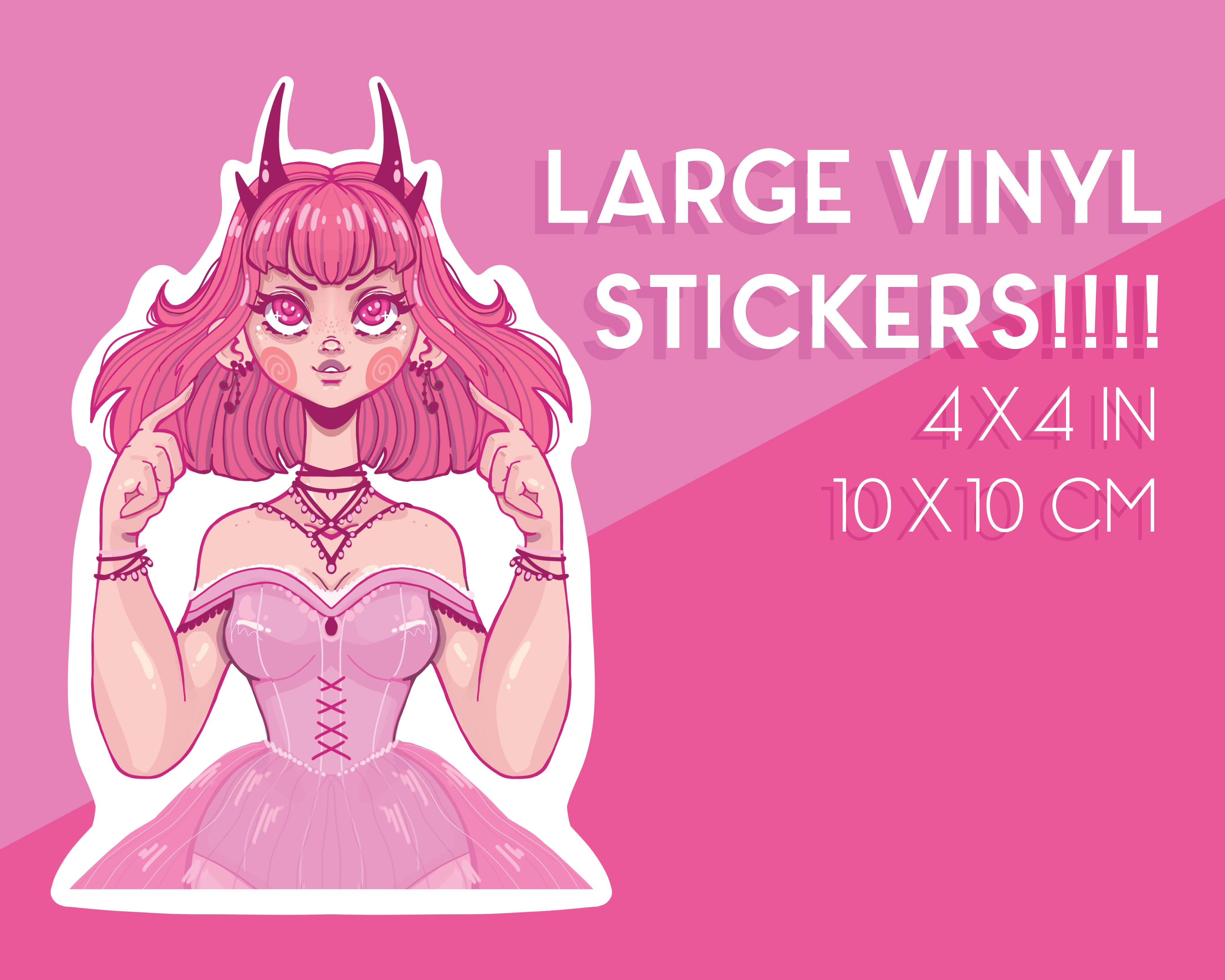 Paper Mixed Media & Collage Pink Demon Girl Sticker Art & Collectibles ...