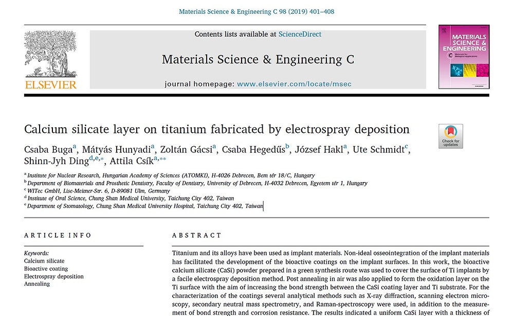 Calcium silicate layer on titanium fabricated by electrospray deposition