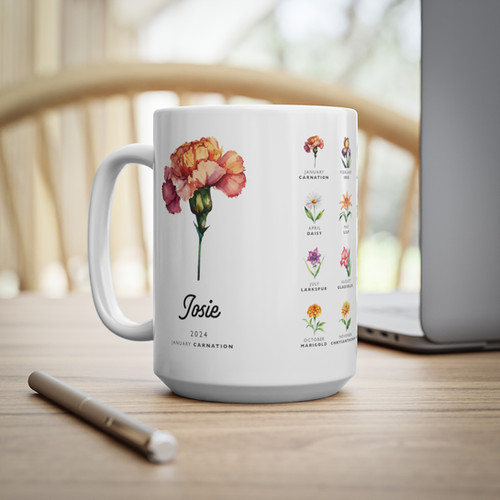 Personalised Birth Flower mug Custom Name & Date by month - Ceramic ...