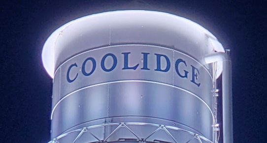 Coolidge Water Tower lit for the first time in 90 years.