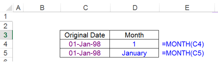 Month Function In Excel