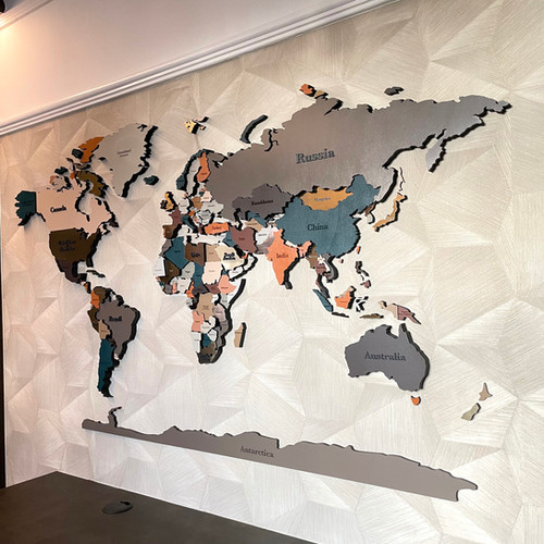 Discover the World: Wooden 3D World Map at Noon Saakin