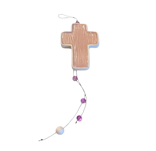 Ceramic Hanging Cross - Pink | GreekTownImports.com