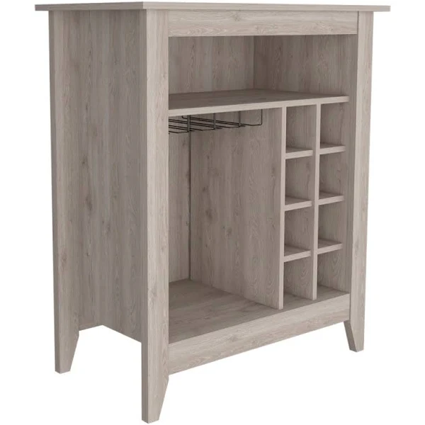 Bar Cabinet Castle, One Open Shelf, Six Wine Cubbies, Light Gray Finish ...