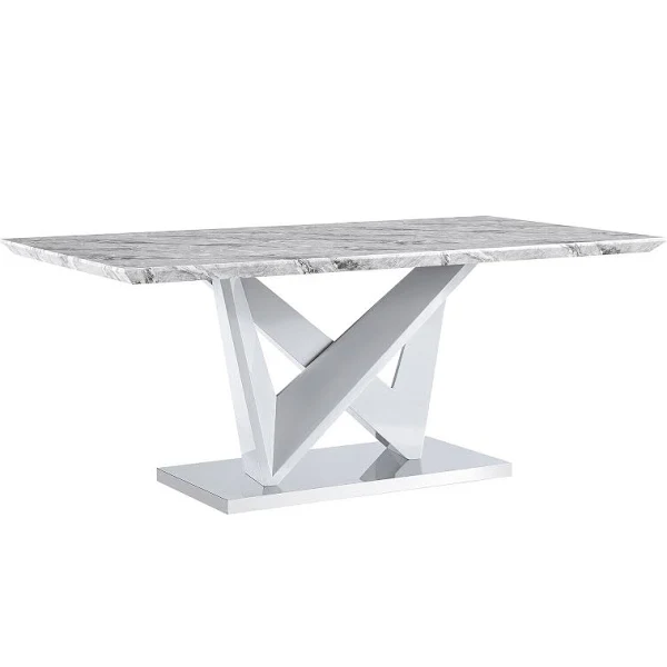 Modern Grey MDF Faux Marble Dining Table with White Double V-Shaped ...