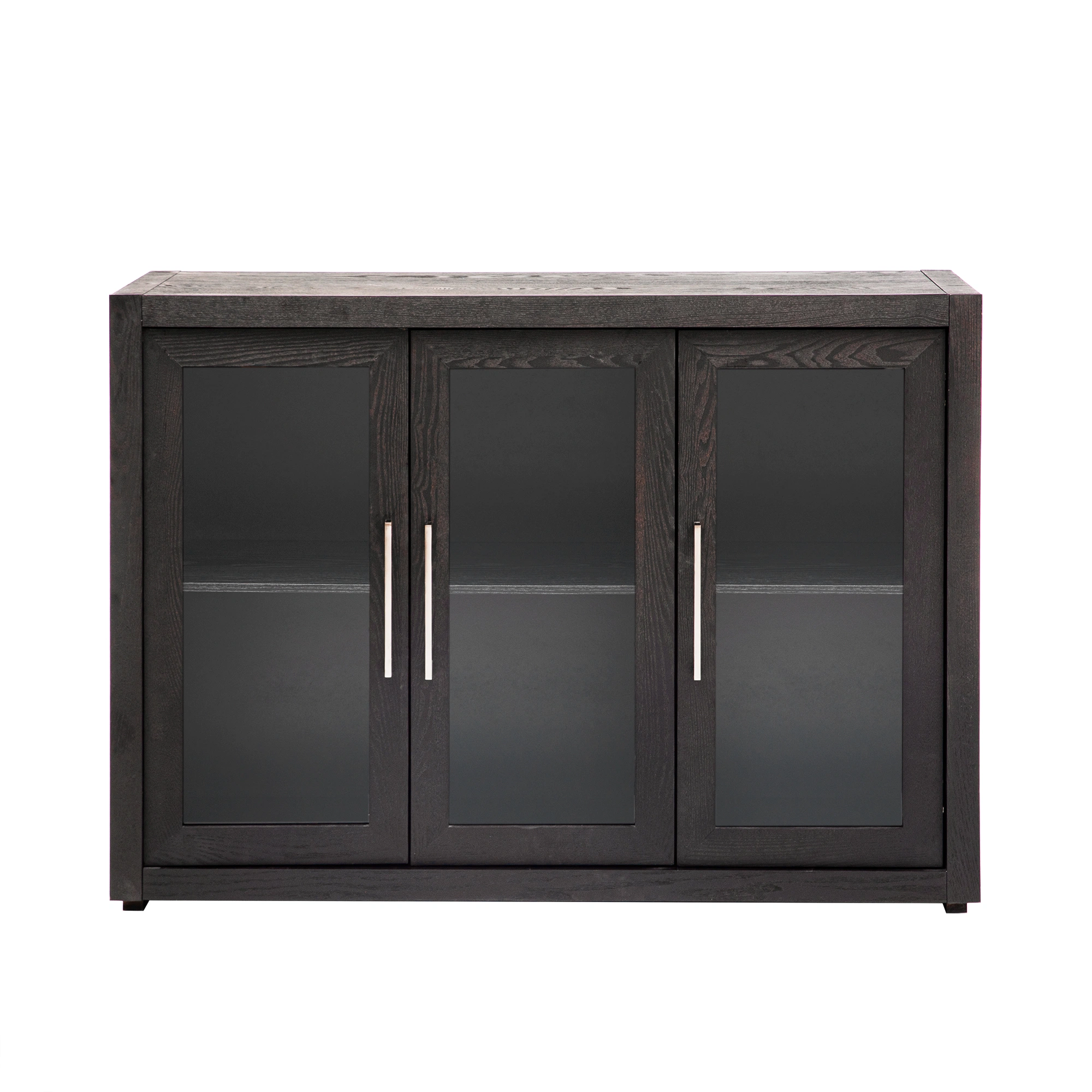 U-Style Wood Storage Cabinet with Three Tempered Glass Doors | The ...