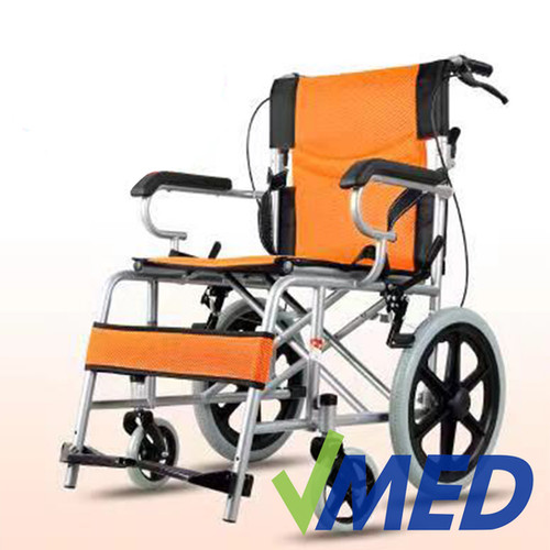 VMED Heavy Duty Lightweight Travel Wheelchair ORANGE | VMed Medical