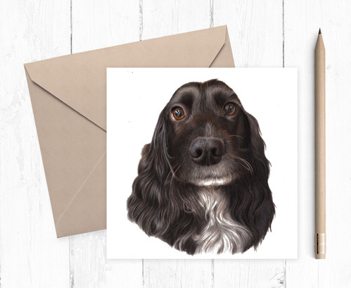 Isla Black Spaniel Greetings Card | artbyrhia