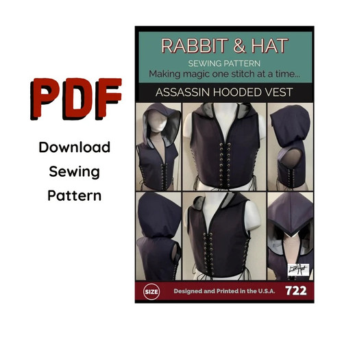 722 PDF Size 3X - MENS Assassin Hooded Vest | Rabbit & Hat Pattern