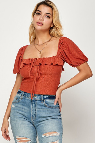 Stretch Eyelet Off The Shoulder Top | Seasons Of Fashion B