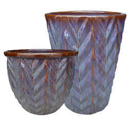 Michael Carr Eggplant Chevron 17.3" Aqua Pots | ThePlantConnection