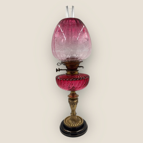 Victorian Cranberry Glass & Brass Oil Lamp | Knight Fine Antiques ...
