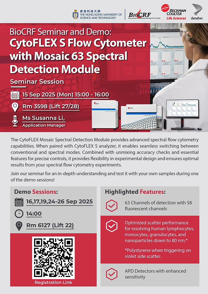 BioCRF Seminar and Demo: CytoFLEX S Flow Cytometer with Mosaic 63 Spectral Detection Module (15 ...