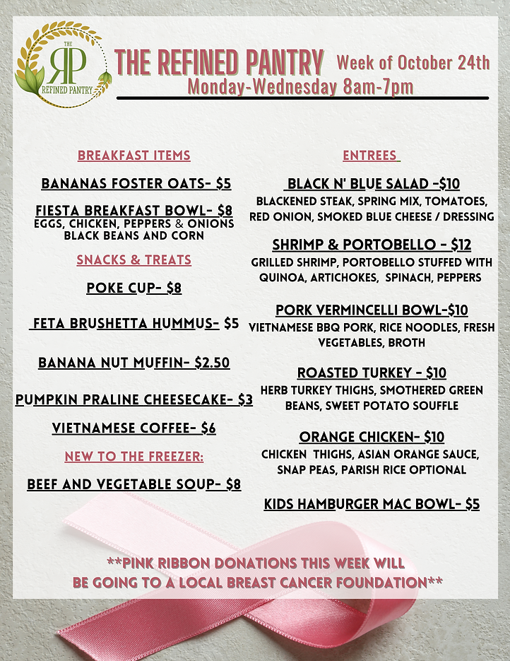 Meal Prep Menu | The Refined Pantry