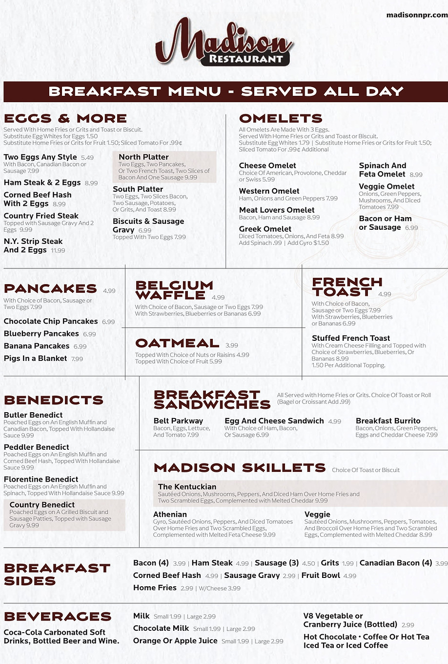 Menu | Madisons