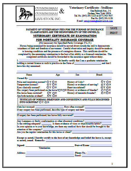 Insurance Forms | Stallions Vet Certificate