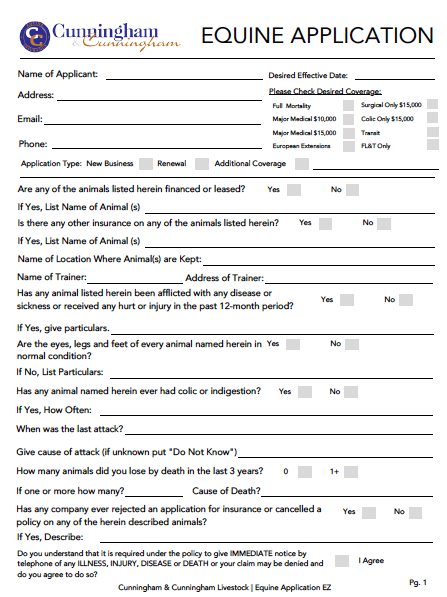Insurance Forms | Multiple Horse Application