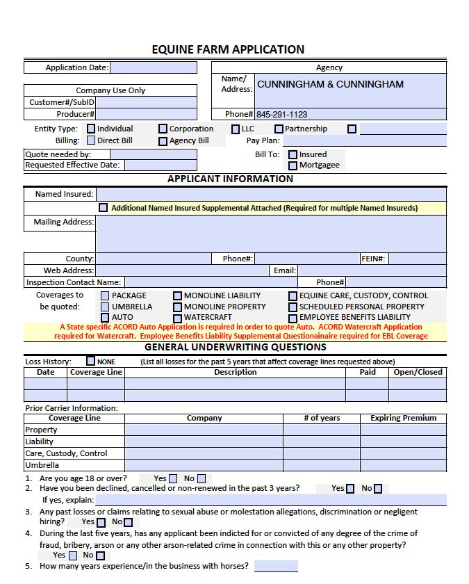 Insurance Forms | Equine Farm Application