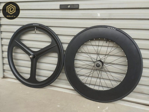 90mm Rear FIXIE Deep Section + Front Trispoke Aluminium Wheelset ...