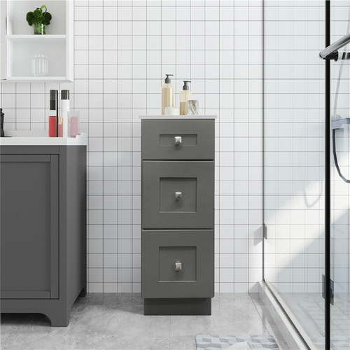 3 Drawers Bathroom Vanity Base in Grey Shaker 12 inch | Vanity Atelier