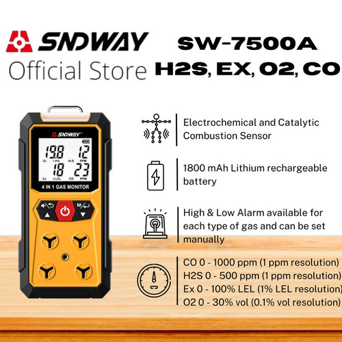 SNDWAY Gas Detector 4 in 1 CO H2S O2 Combustible Gas Sensor SW 7500A ...