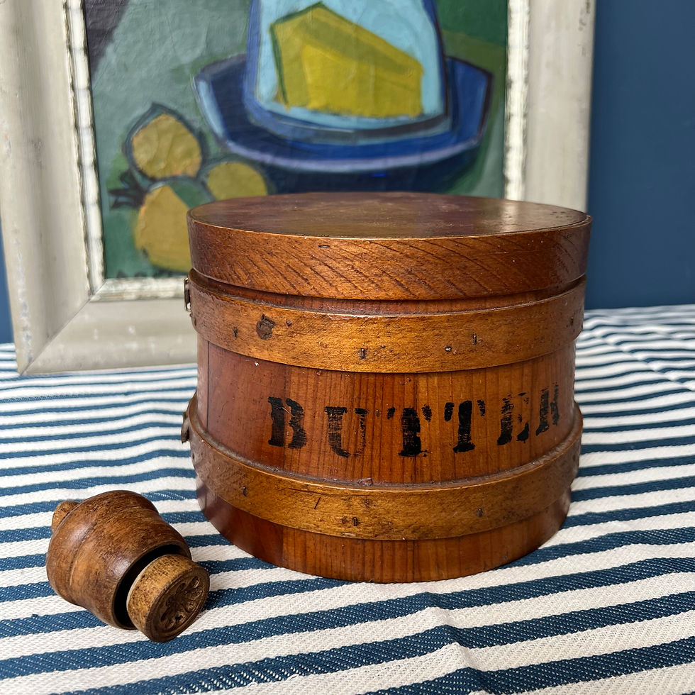 Antique Bentwood Butter Box and Butter Stamp