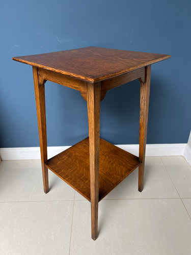 Edwardian Solid Oak Square Two Tier Side Table | THE ANTIQUES HOUND