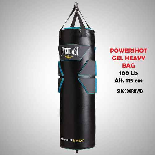 EVERLAST SACO POWER SHOT GEL HEAVY BAG 100 LB NEGRO/TURQUEZA SH6900RBWB ...