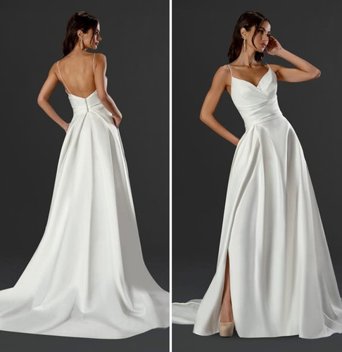 Side Slit Cats Eye Neck Wedding Dress Affordable - Bex Bridal Littleton CO