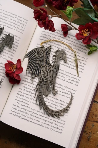 Gold Sword Dragon Faux Leather Bookmark | Curioaks