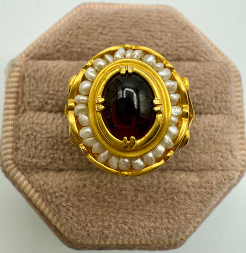14 Karat Yellow Gold Pearl & Garnet Ring MMA Cleo Reproduction | Haig's ...